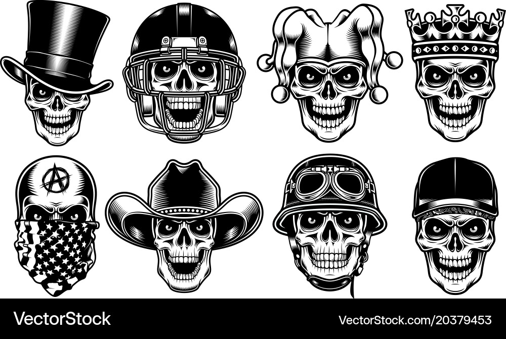 Set skull characters on white background Vector Image