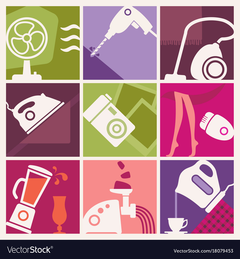 Vintage home appliances icons Royalty Free Vector Image