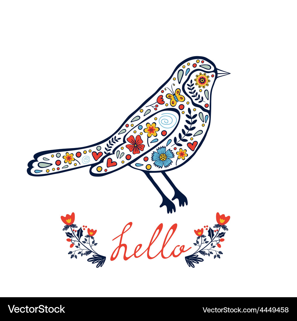 Concept hello card with floral decorative bird Vector Image