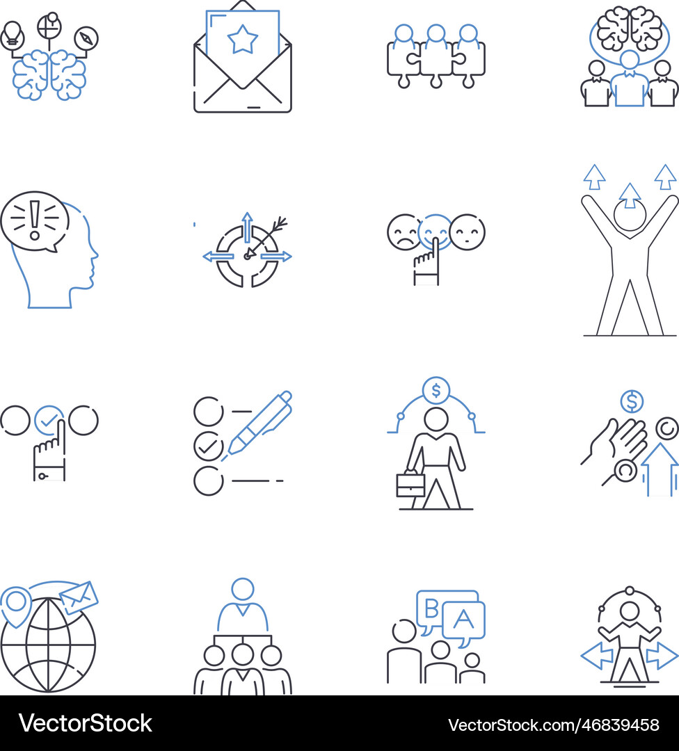 Giant objectives line icons collection ambitious Vector Image