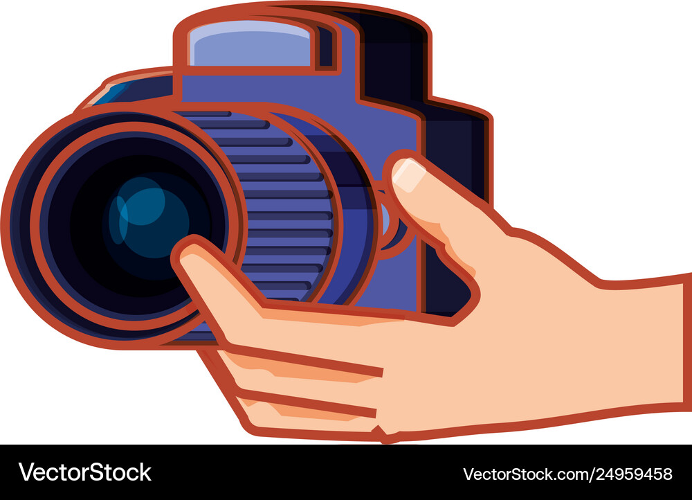 Hand with photographic camera isolated icon Vector Image