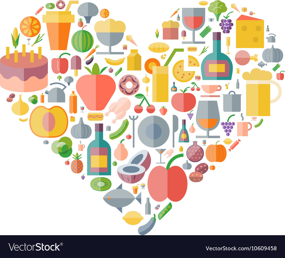 Icons shape flat food drinks heart Royalty Free Vector Image