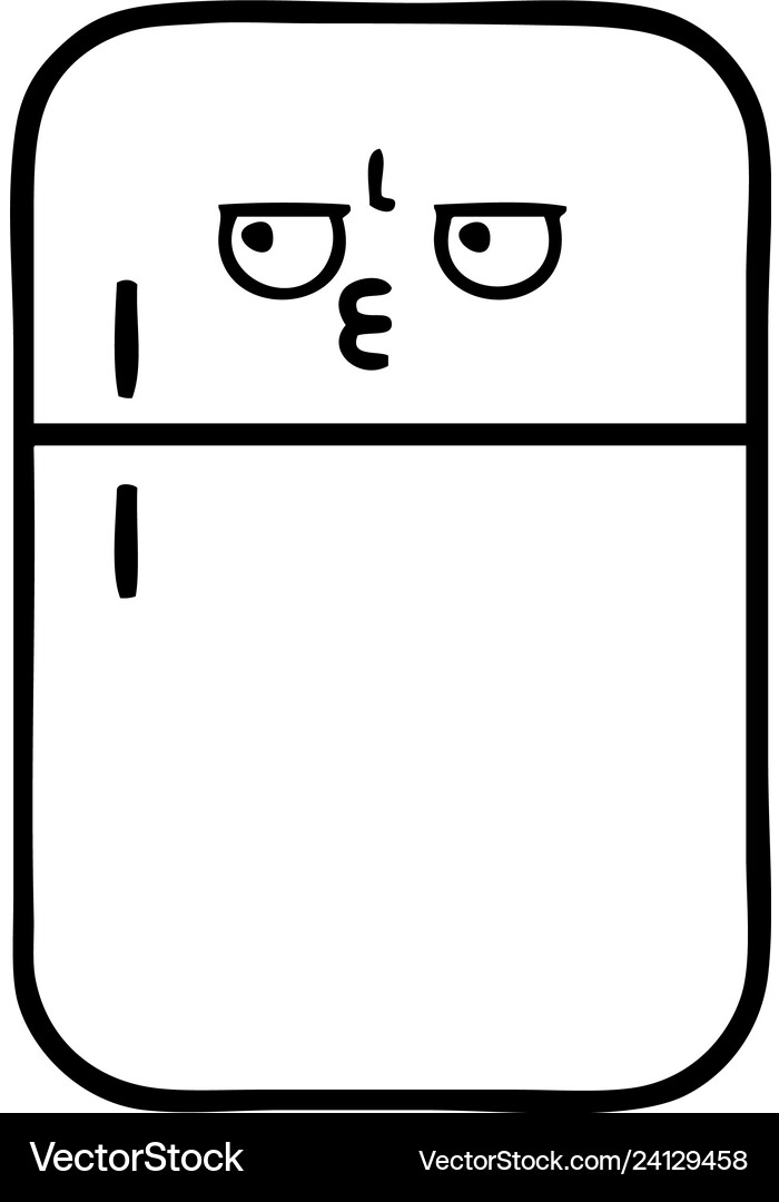 Line drawing cartoon fridge freezer Royalty Free Vector