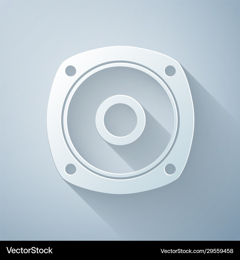 Paper cut stereo speaker icon isolated on grey Vector Image
