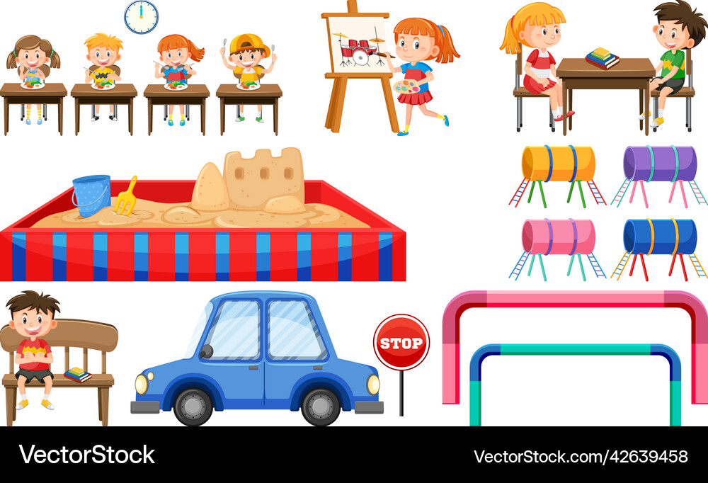 Set of cute kids and objects Royalty Free Vector Image