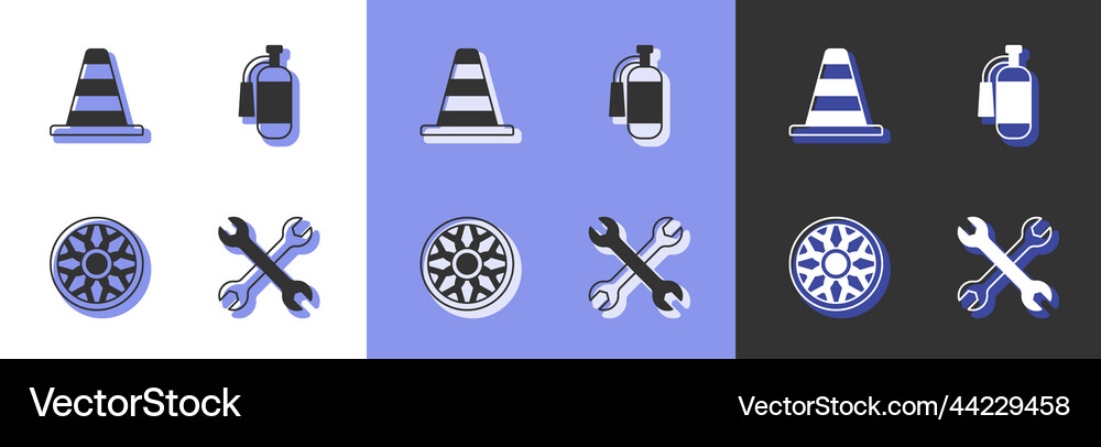 Set wrench spanner traffic cone alloy wheel Vector Image