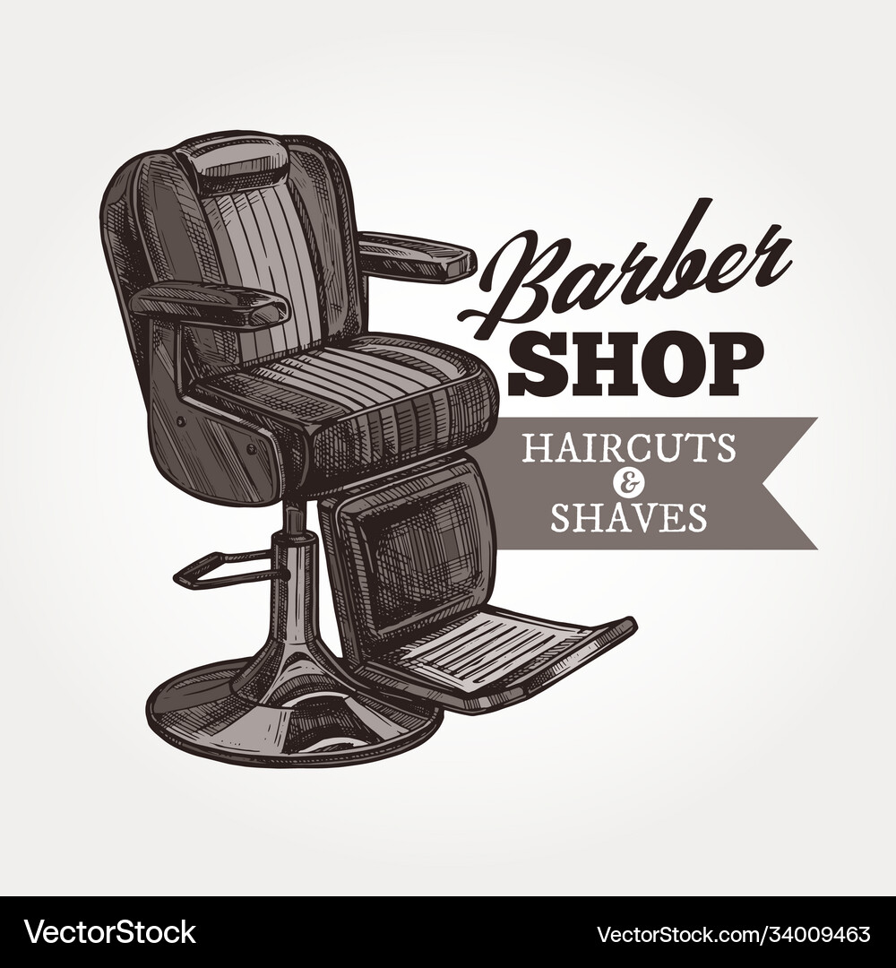 Barber shop sketch retro emblem Royalty Free Vector Image