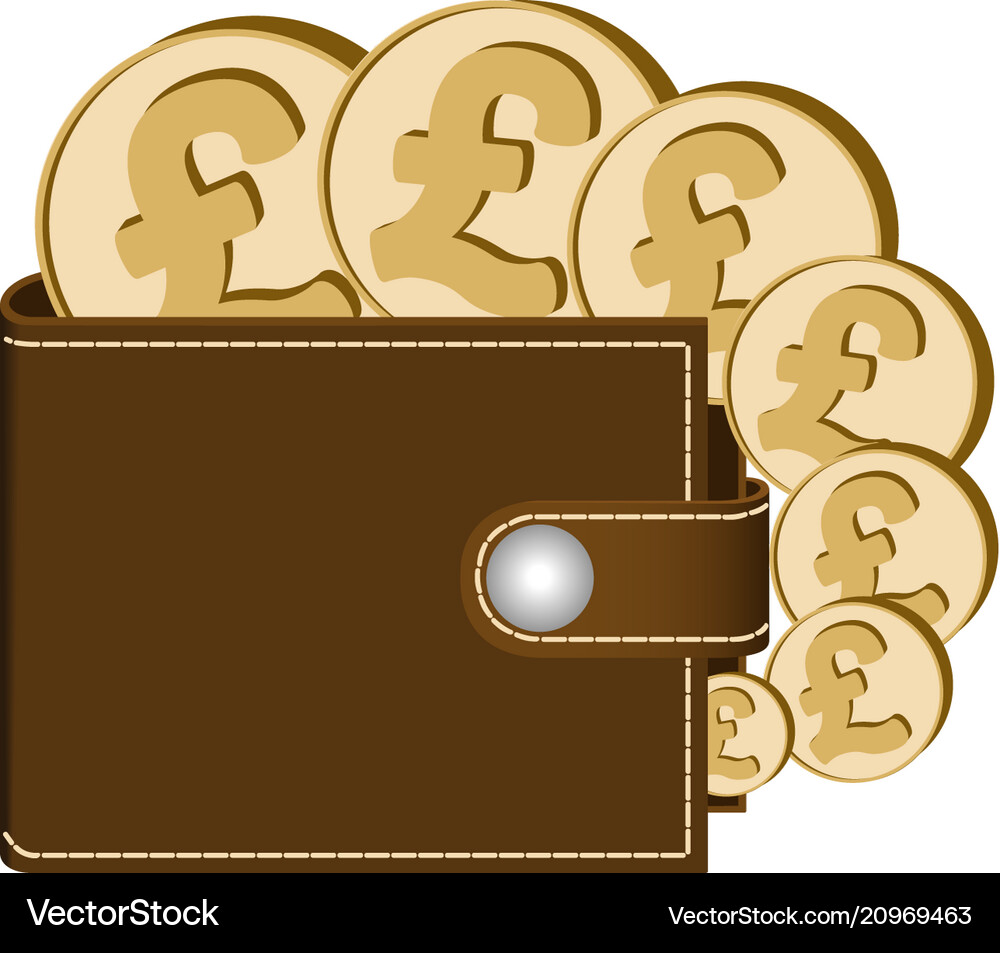 Brown wallet with pound sterling coins Royalty Free Vector