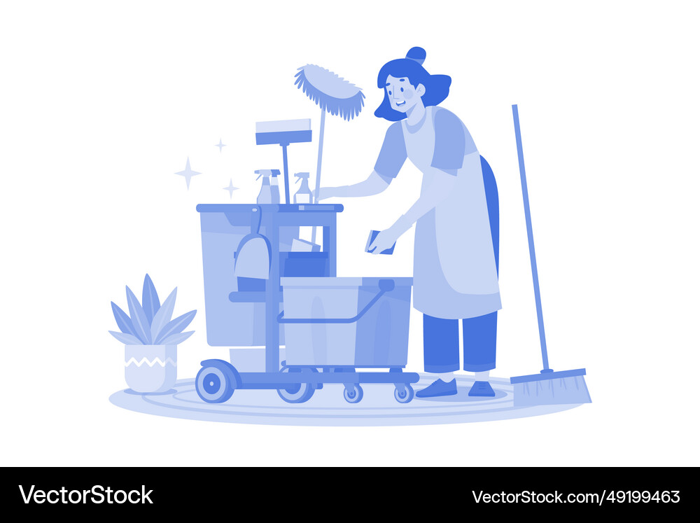 Female cleaning worker with equipment Royalty Free Vector