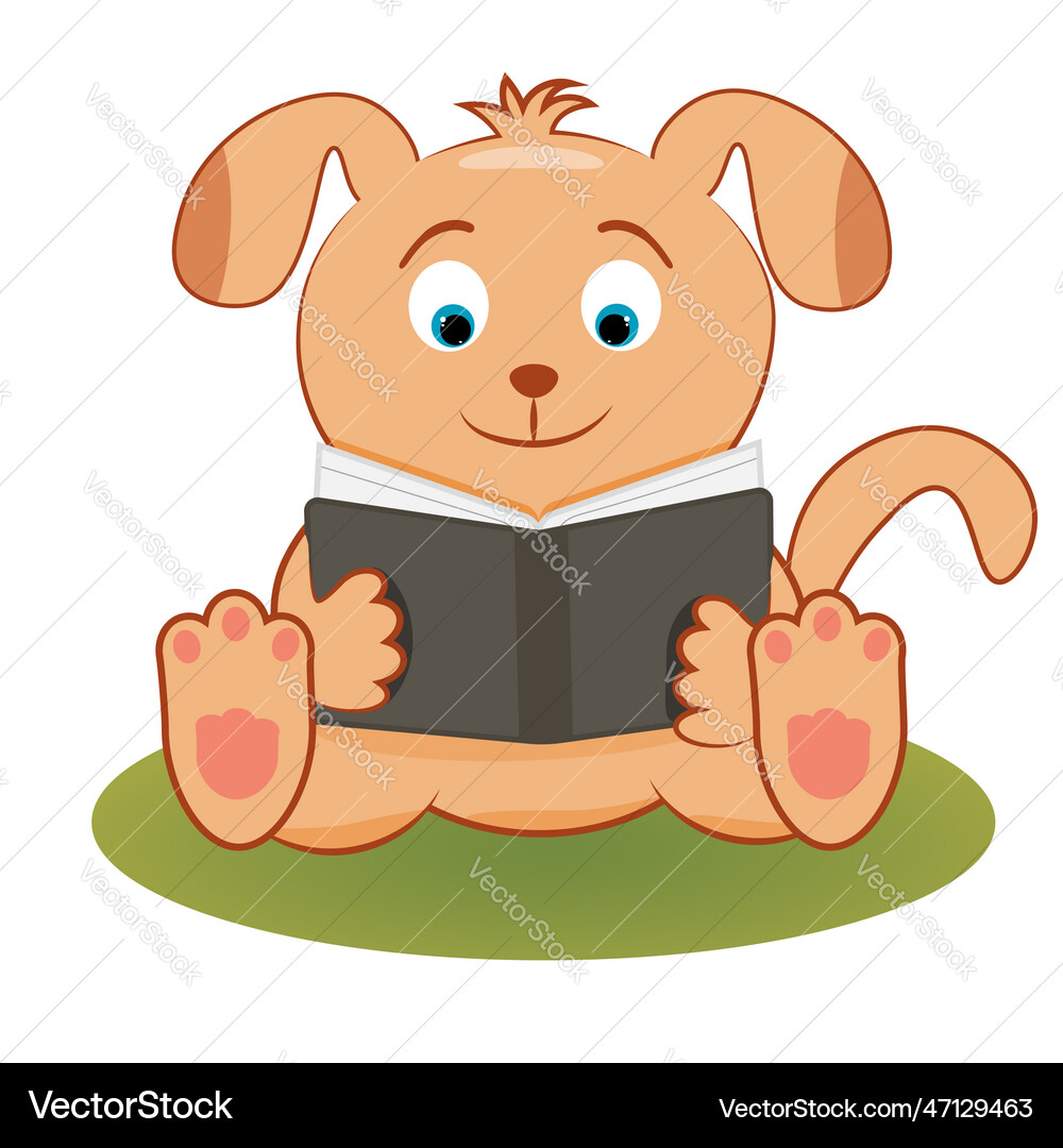 Little dog reading a book reading book Royalty Free Vector