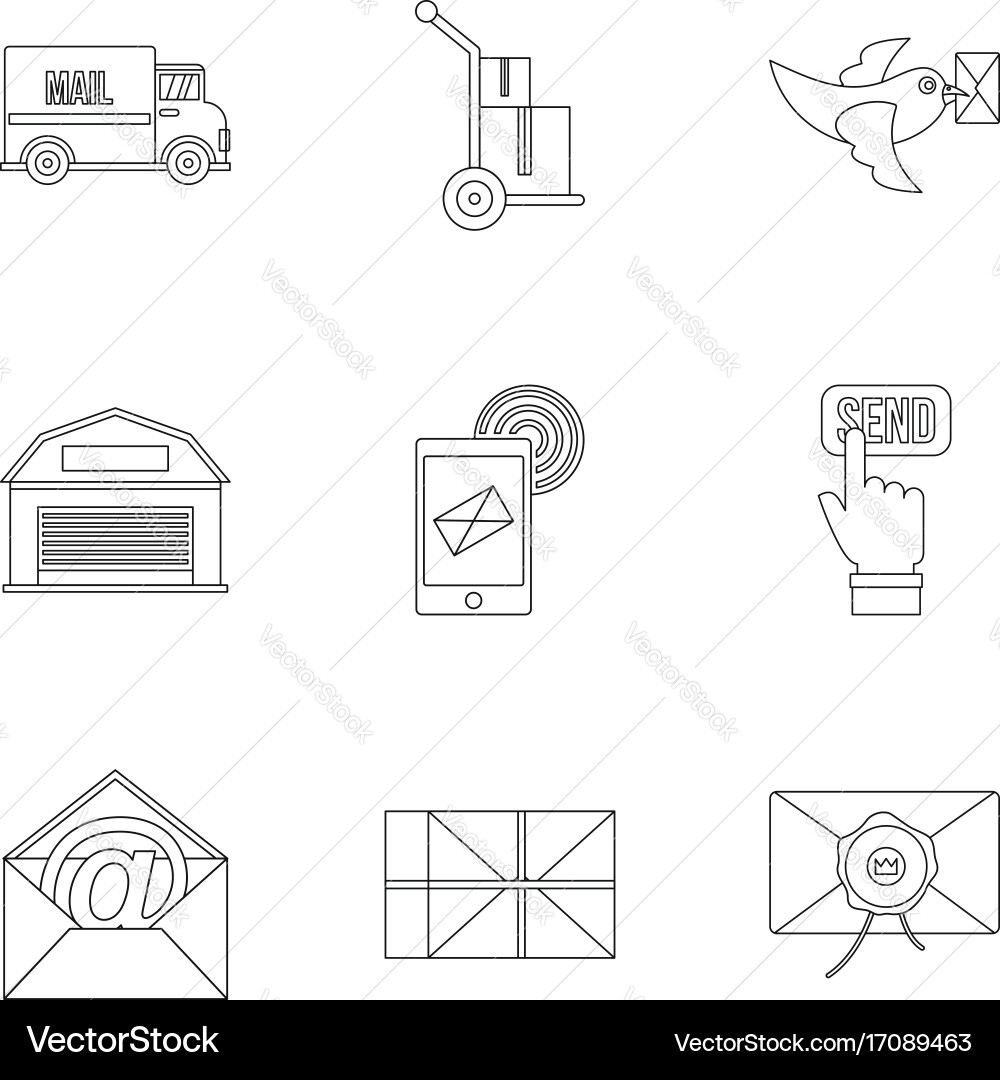 Mail delivery icons set outline style Royalty Free Vector