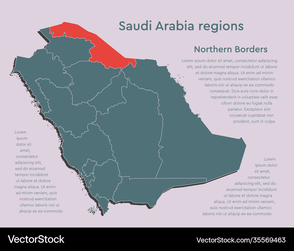 Map saudi arabia divided regions northern borders Vector Image
