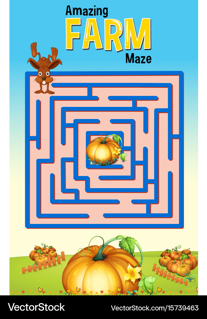 Maze game template with rabbit and pumpkin farm Vector Image