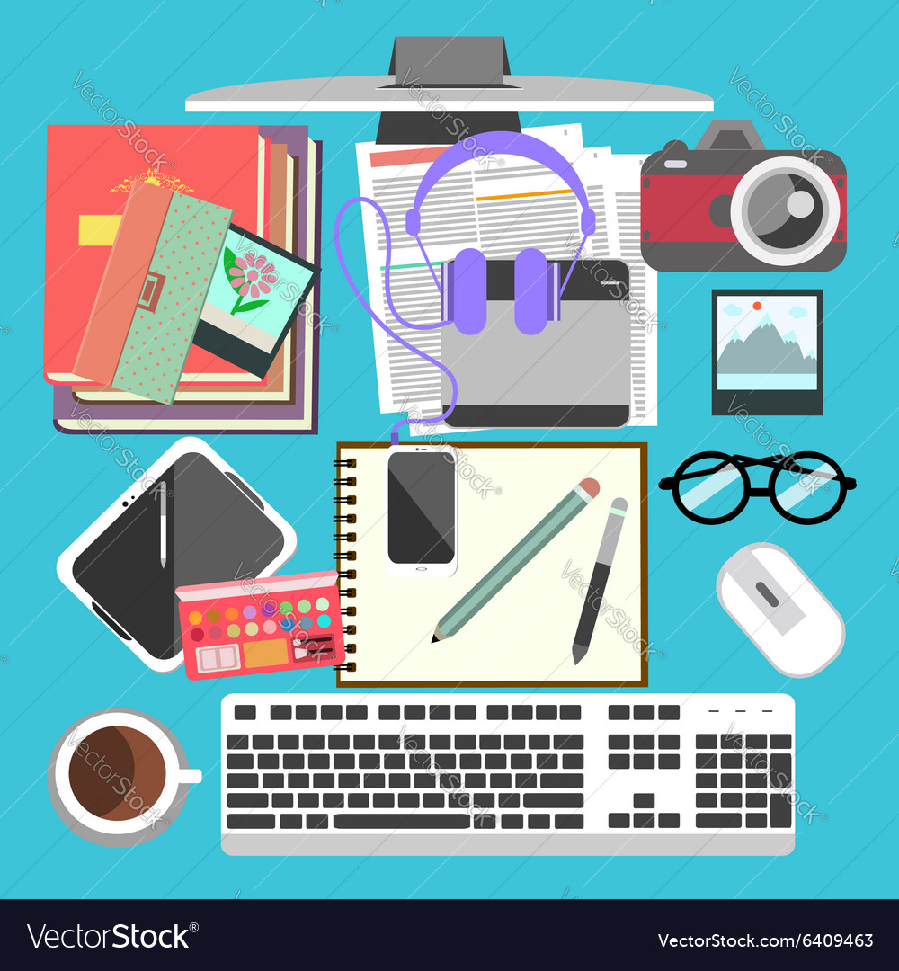 Messy working table Royalty Free Vector Image - VectorStock