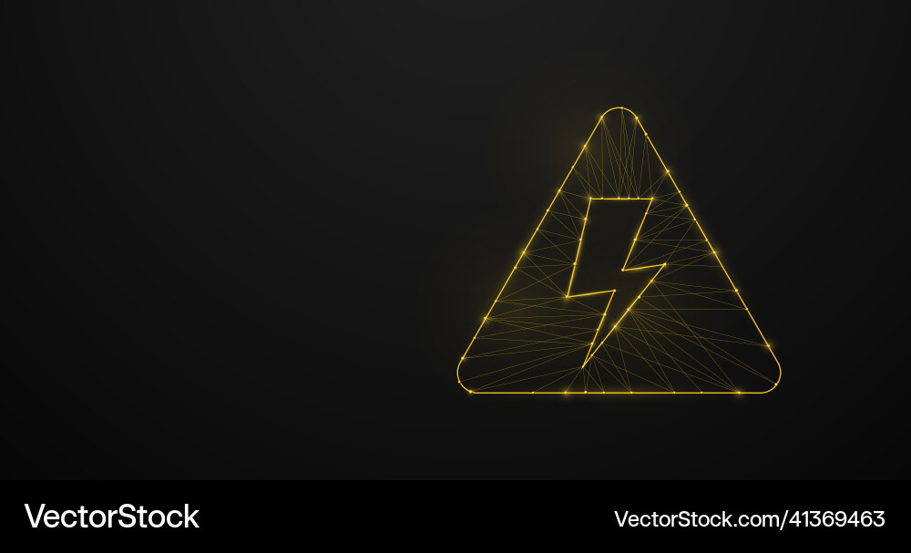 Yellow triangle high voltage sign wireframe line Vector Image