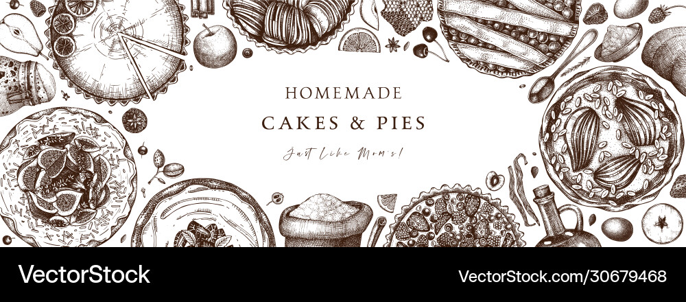 Berries cakes and pies banner hand drawn baking Vector Image