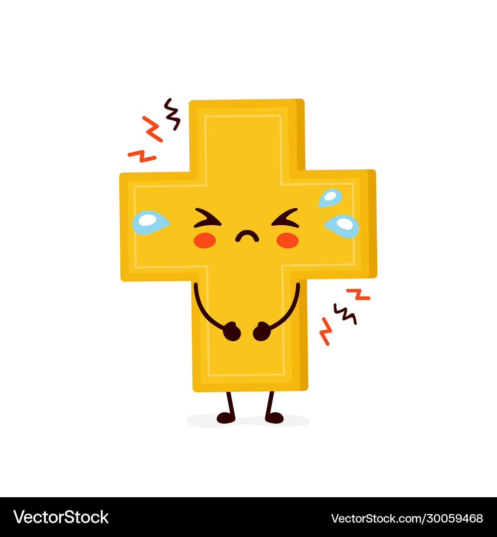 Cute sad cry christian cross Royalty Free Vector Image