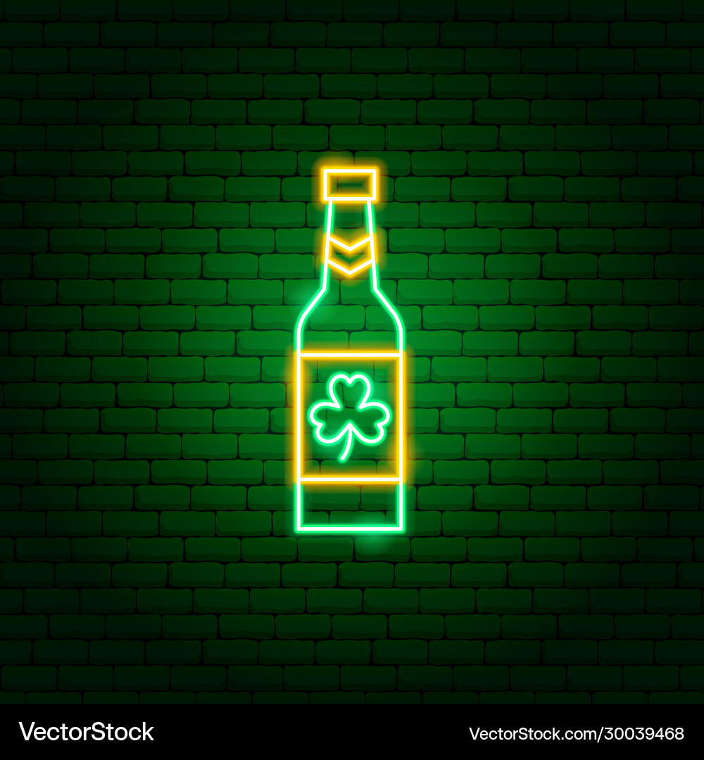 Irish beer bottle neon sign Royalty Free Vector Image