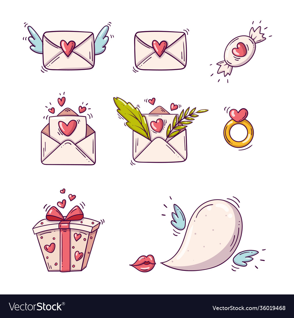 Set elements for st valentines day in doodle Vector Image