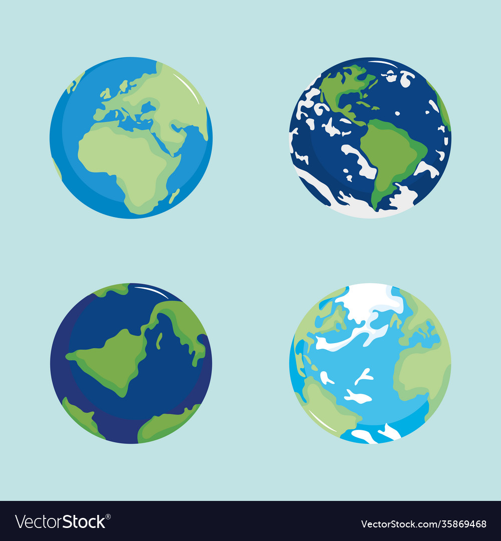 Set global world map planet geography Royalty Free Vector