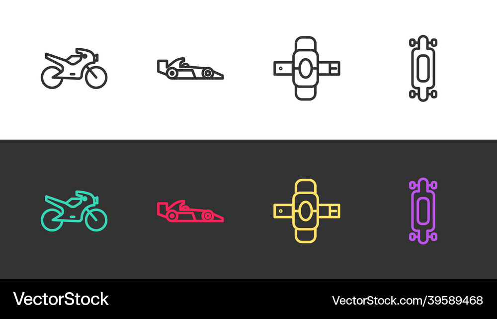 Set line motorcycle formula 1 racing car knee Vector Image