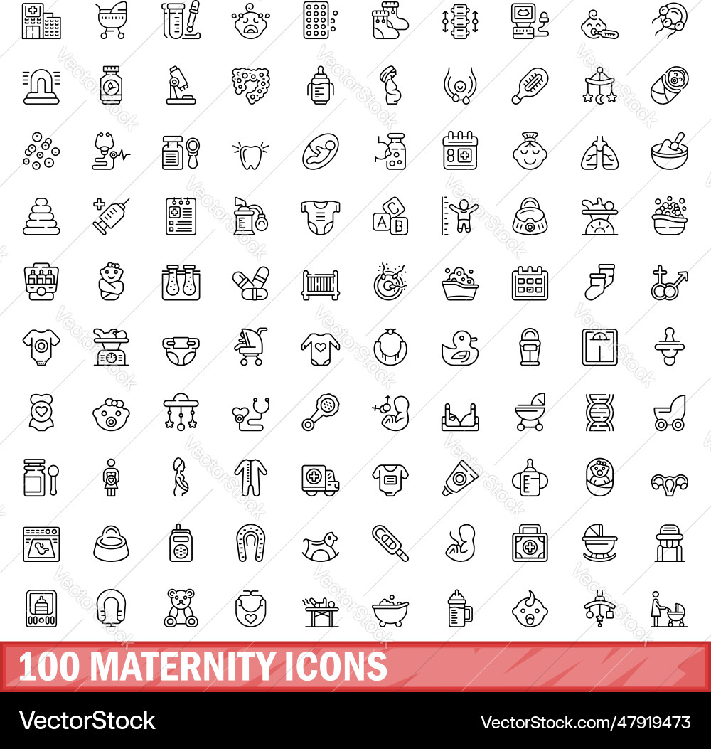 100 maternity icons set outline style Royalty Free Vector