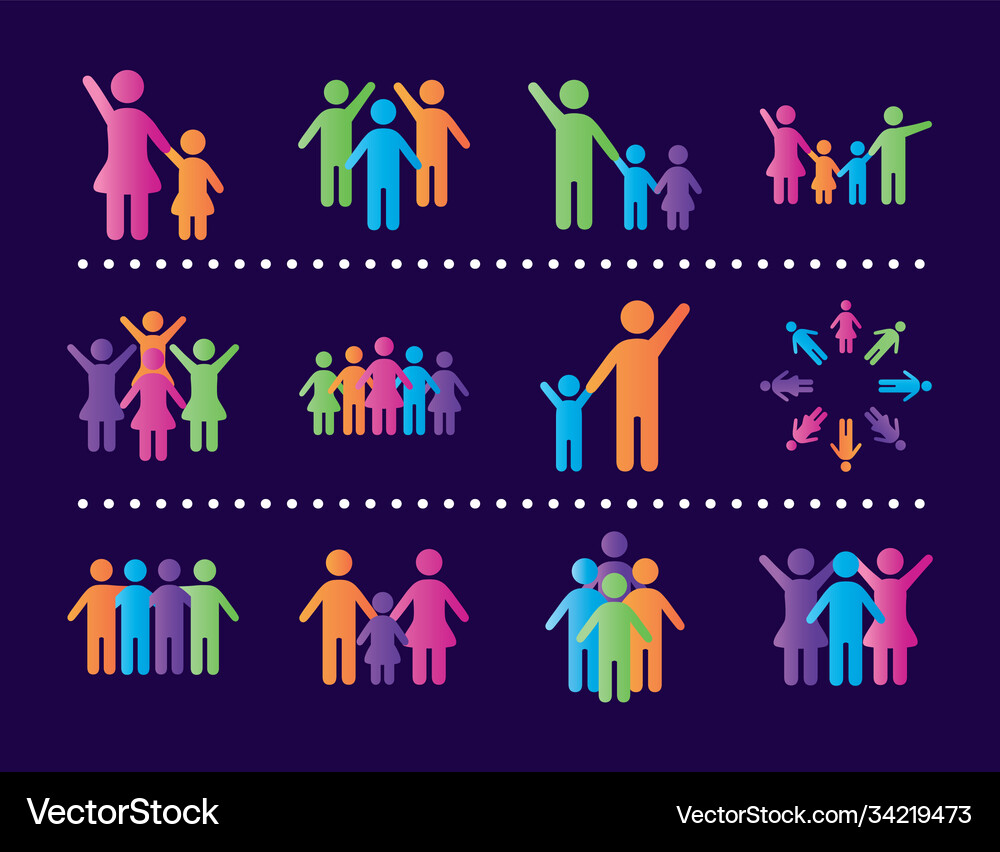 Bundle community and family figures in pink Vector Image