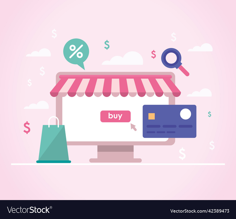 Desktop with ecommerce technology Royalty Free Vector Image