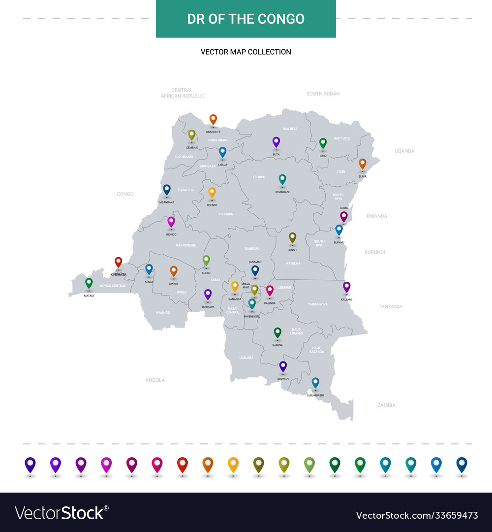 Dr congo map with location pointer marks Vector Image