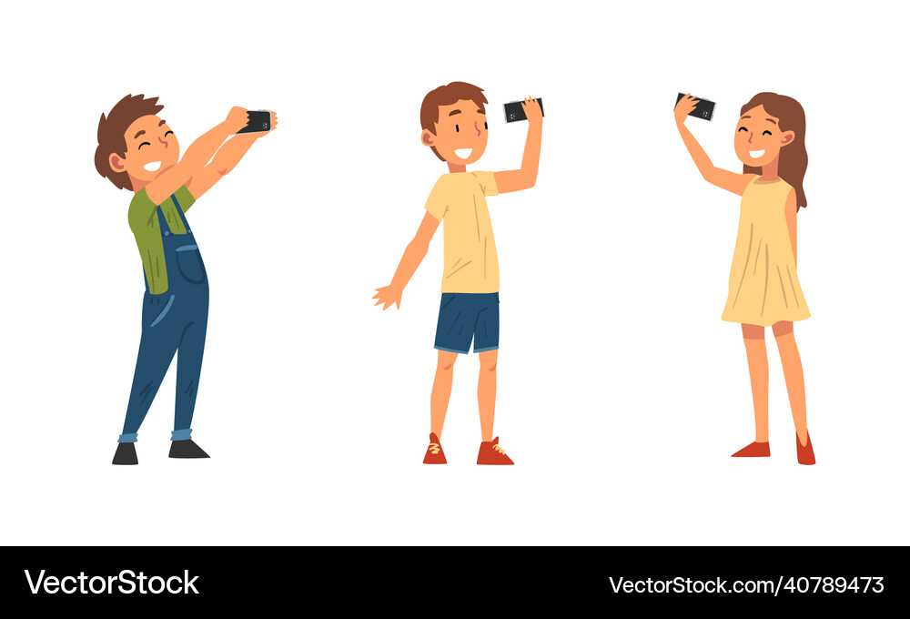 Little kid holding smartphone having video call Vector Image