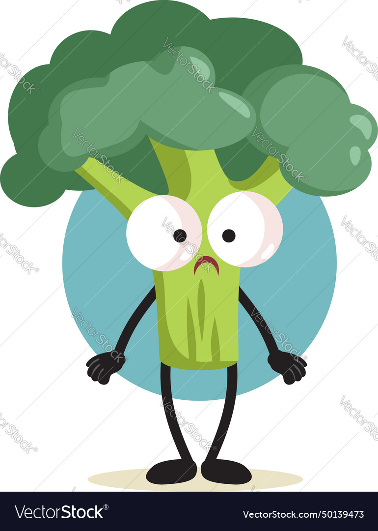 Sad broccoli character feeling sorrowful cartoon Vector Image