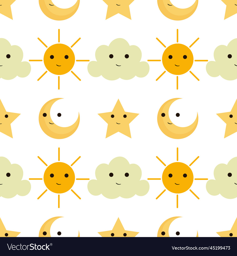 Seamless pattern of clouds sun moon and stars Vector Image
