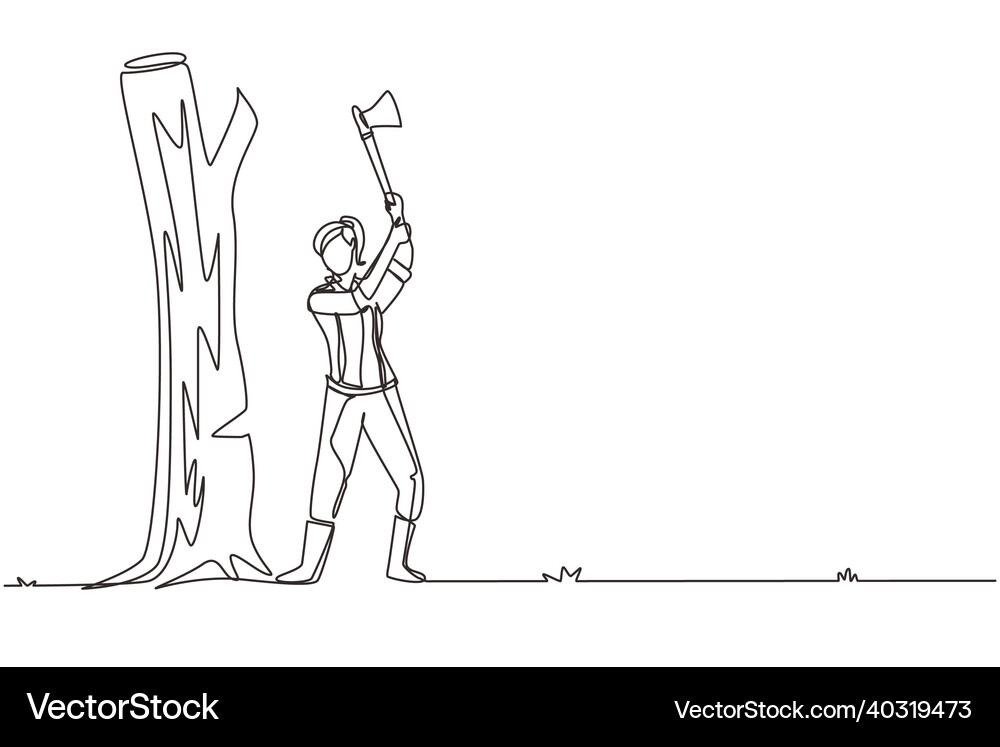 Single one line drawing female lumberjack Vector Image