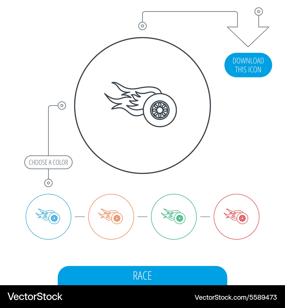 Wheel on fire icon race or speed sign Royalty Free Vector