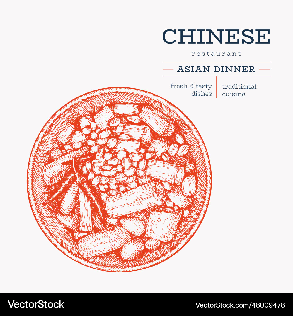 Chinese dish hand drawn isolated kung Royalty Free Vector