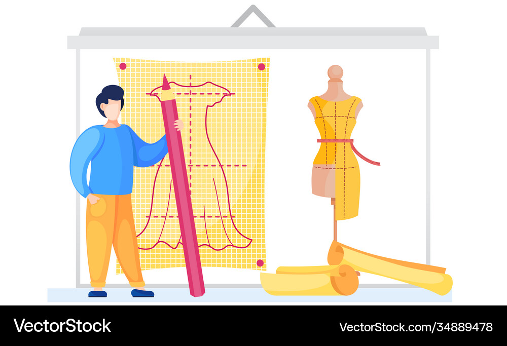 Fashion designer is making a pattern on yellow Vector Image