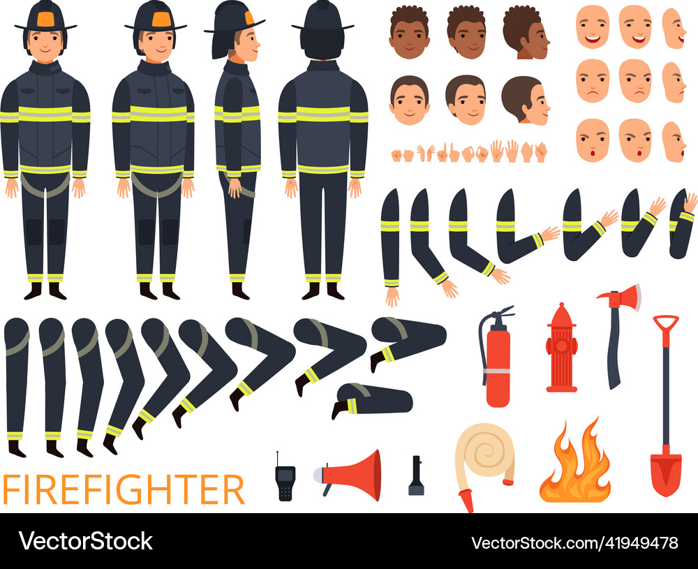 Fireman characters firefighter body parts Vector Image