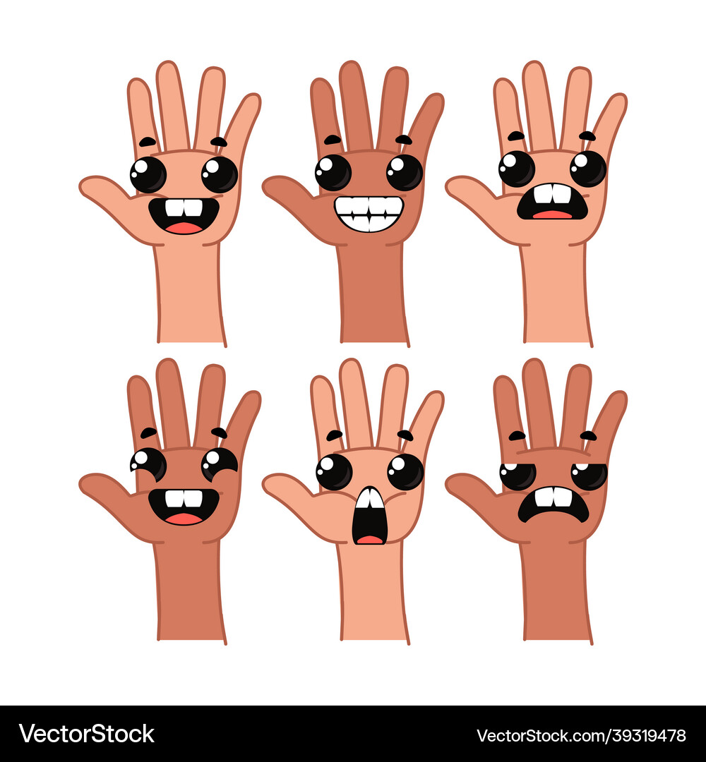 Hands with different emotions on them cartoon Vector Image