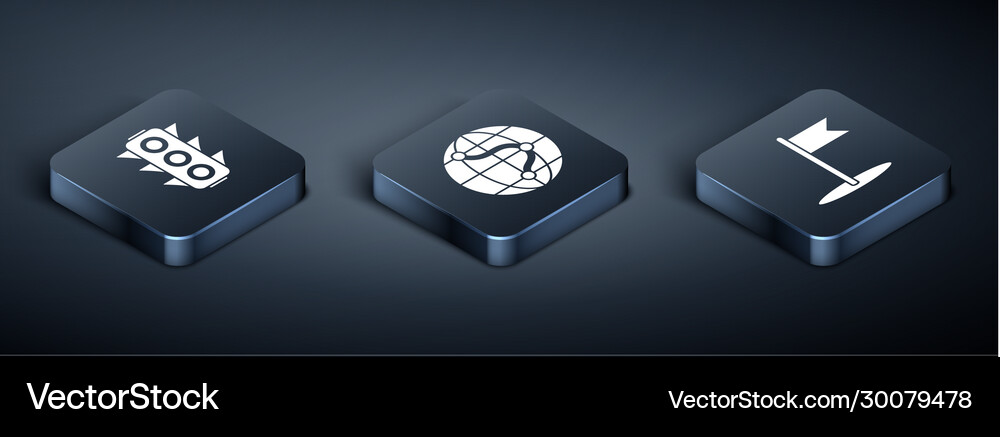 Set isometric traffic light flag and location Vector Image