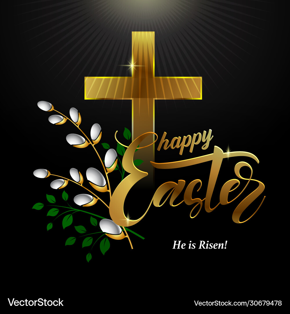 Square banner happy easter with a golden cross Vector Image