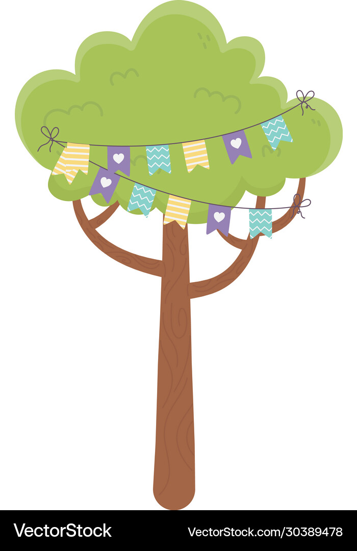 Tree with pennants decoration party celebration Vector Image