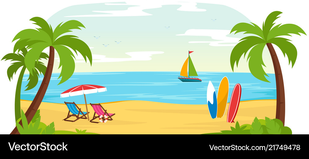 Tropical beach landscape surfer Royalty Free Vector Image