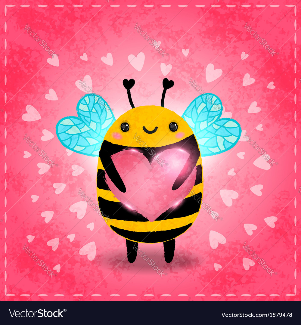 Valentines day greeting card with bee and heart Vector Image