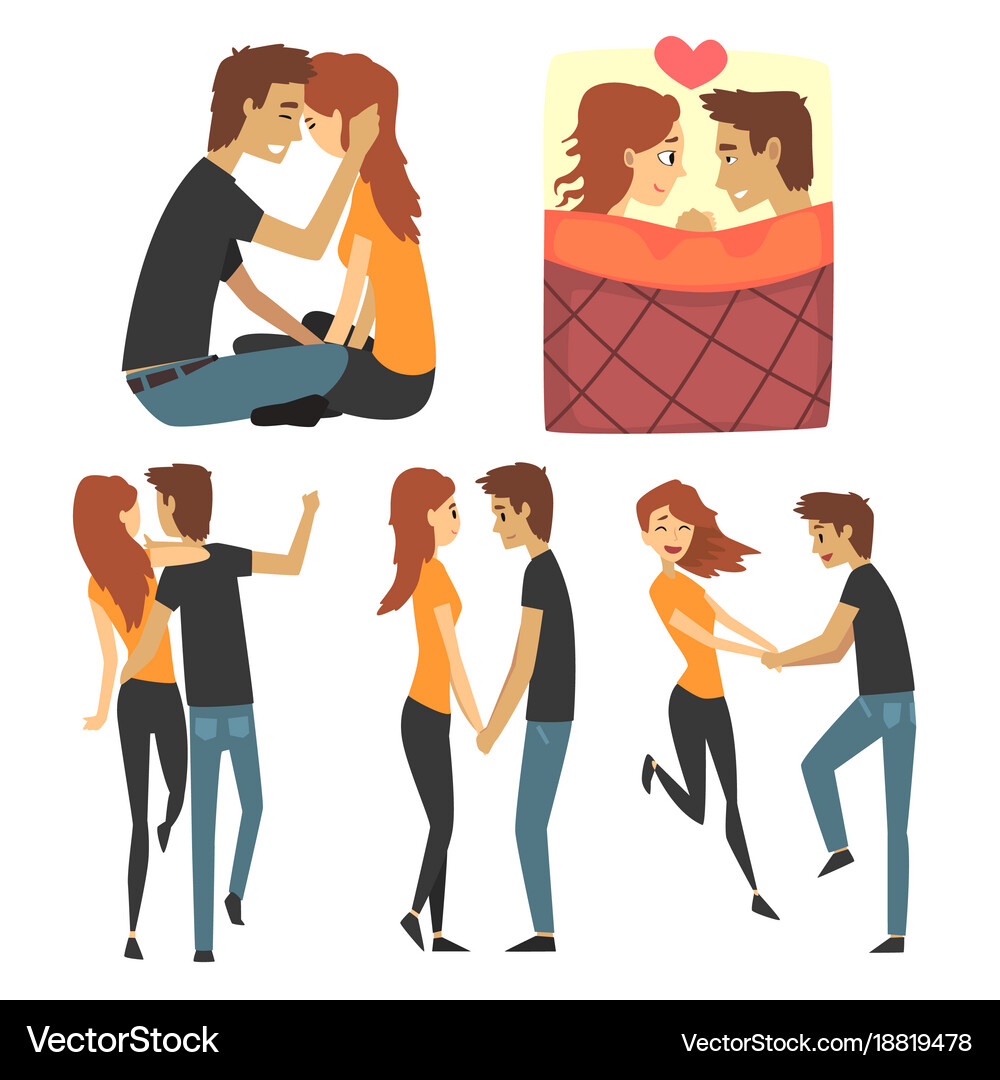 Young romantic couple set collection with lovers Vector Image