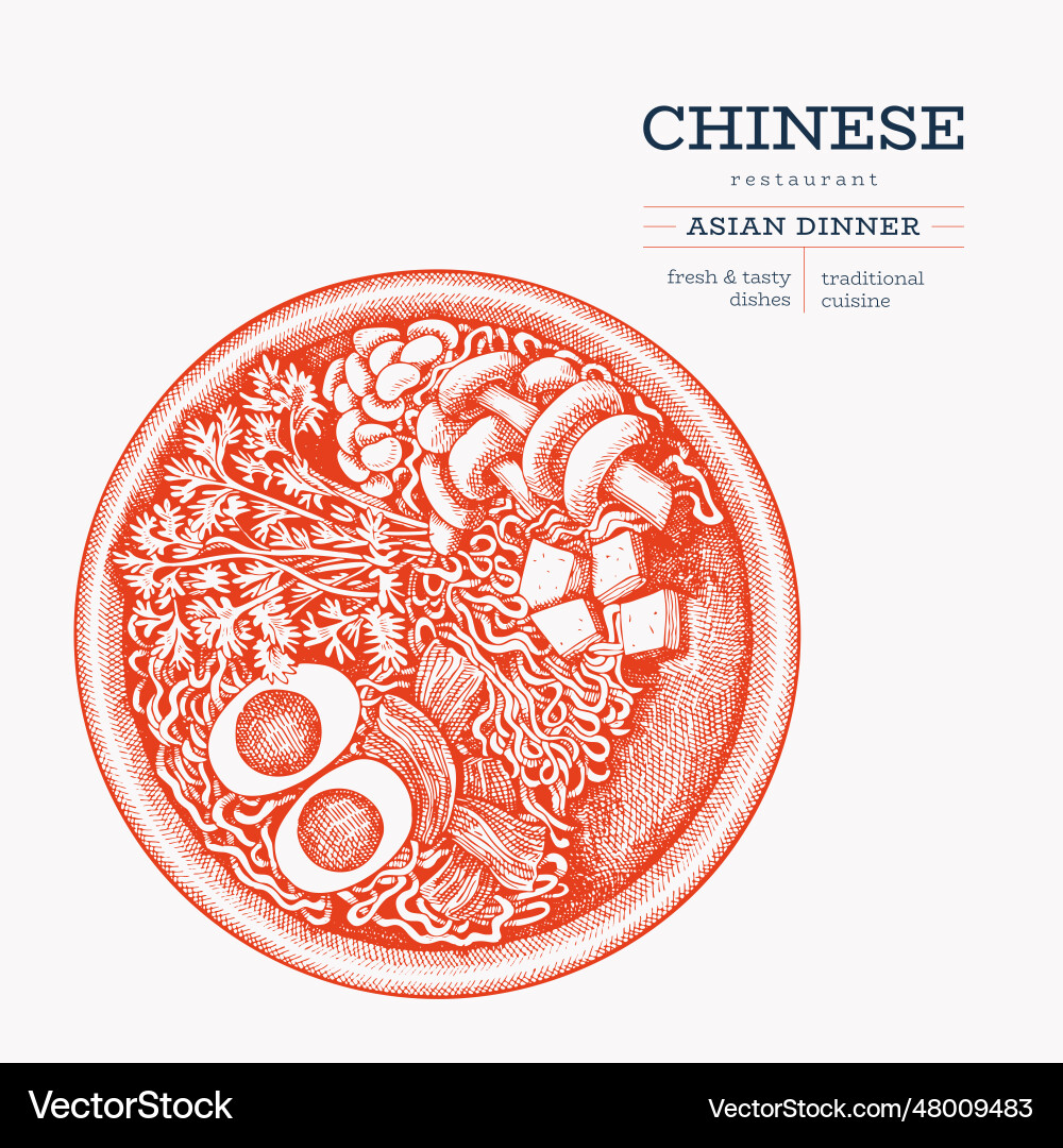 Chinese dish hand drawn isolated ramen soup Vector Image