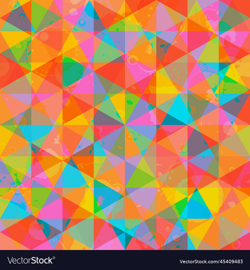 Colored triangles seamless pattern with grunge Vector Image
