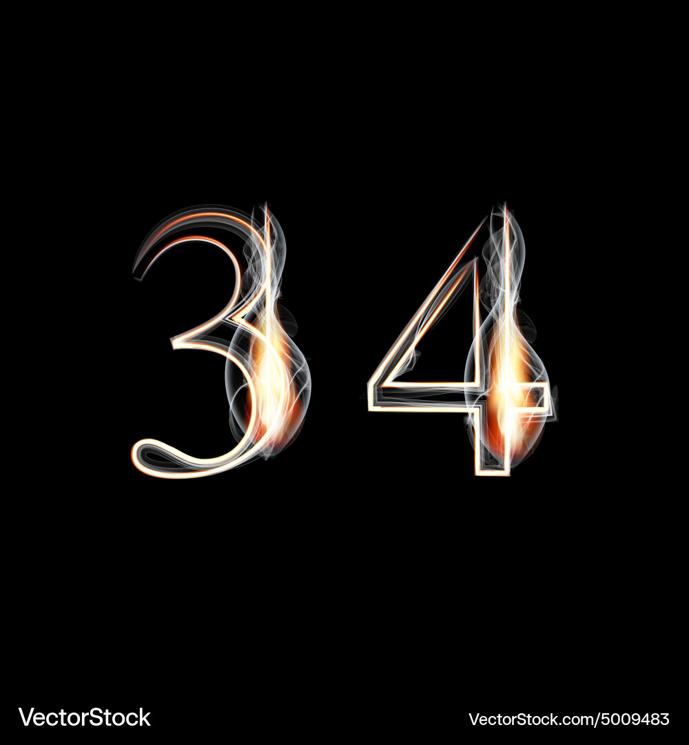 Fire and smoke font numbers 3 4 Royalty Free Vector Image