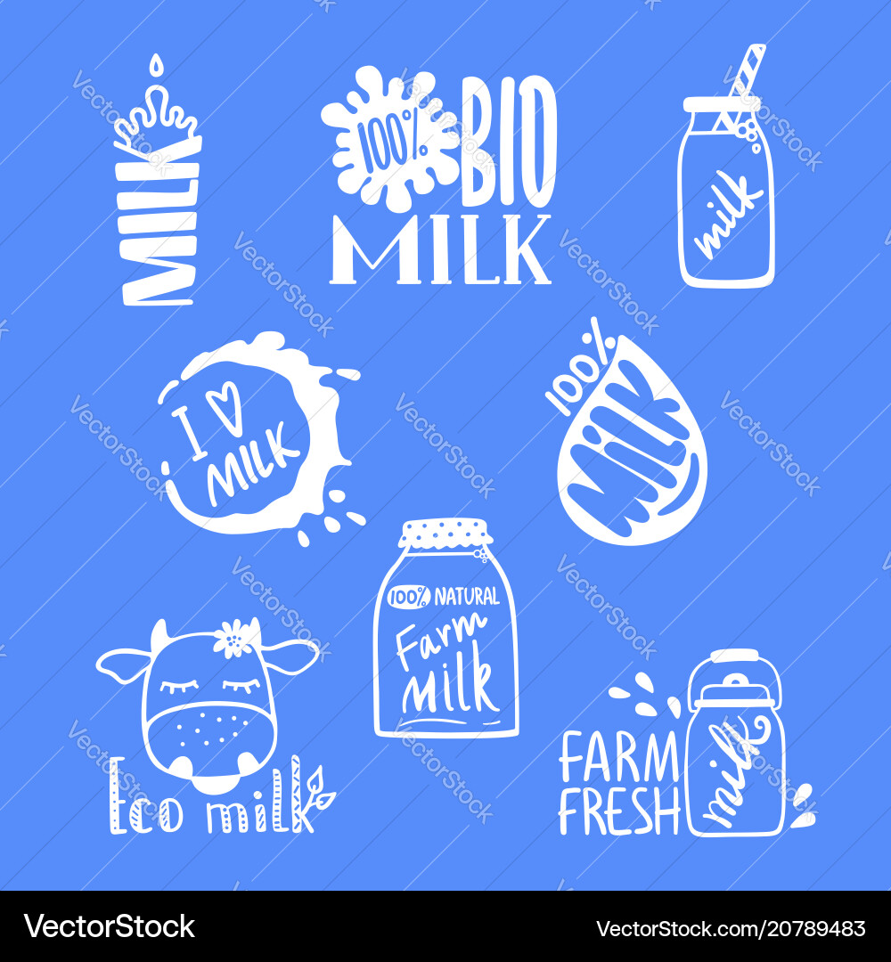 Hand drawn milk labels for your design logo Vector Image