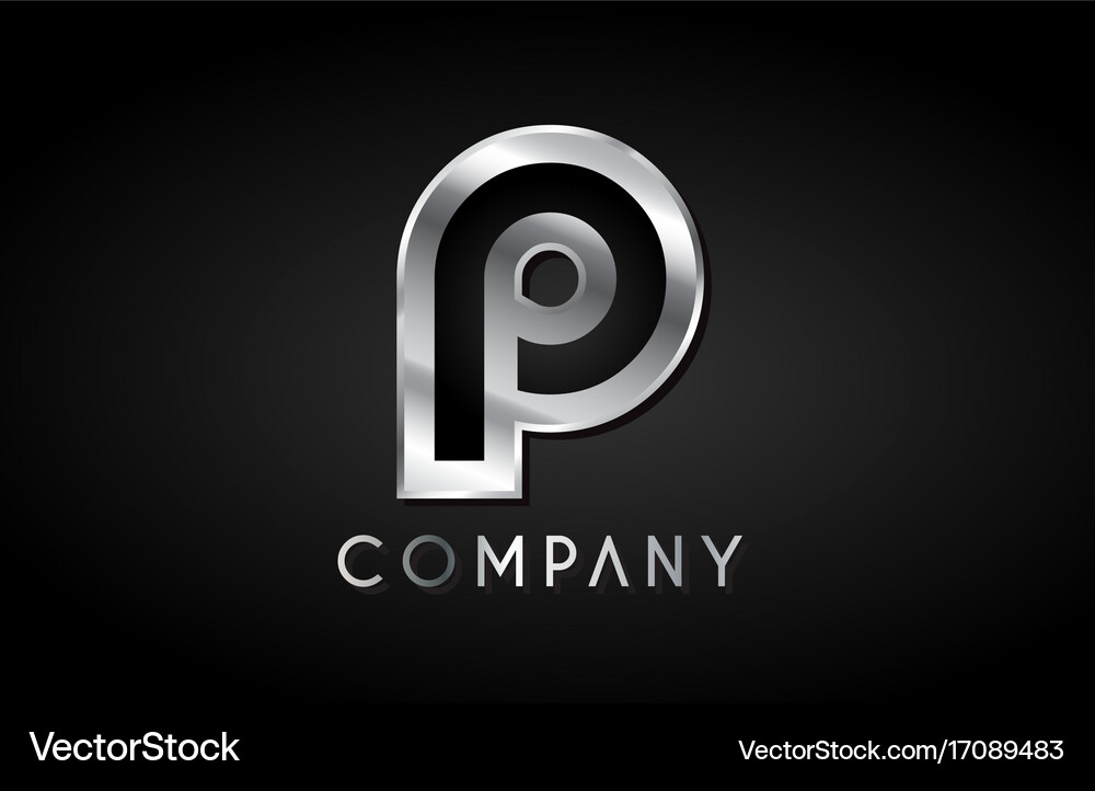 P silver metal alphabet letter icon design Vector Image
