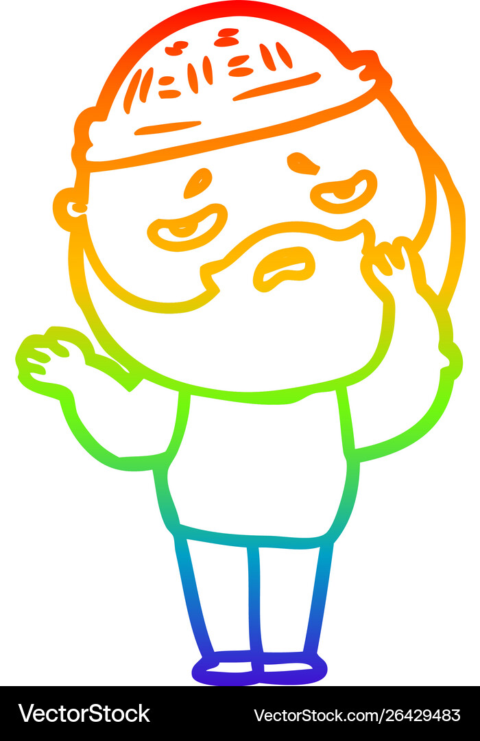 Rainbow gradient line drawing cartoon worried man Vector Image